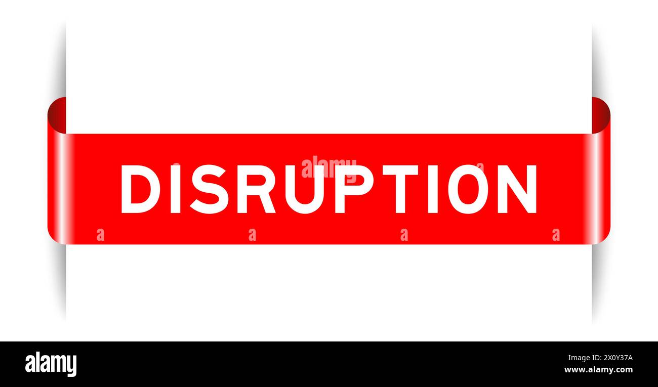 Red color inserted label banner with word disruption on white ...
