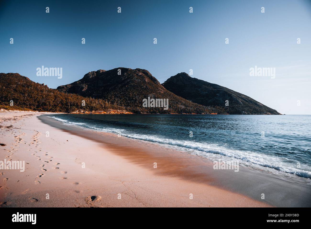 Sunrise Sunset Aerial view of Wineglass Bay beach and mount amos ...