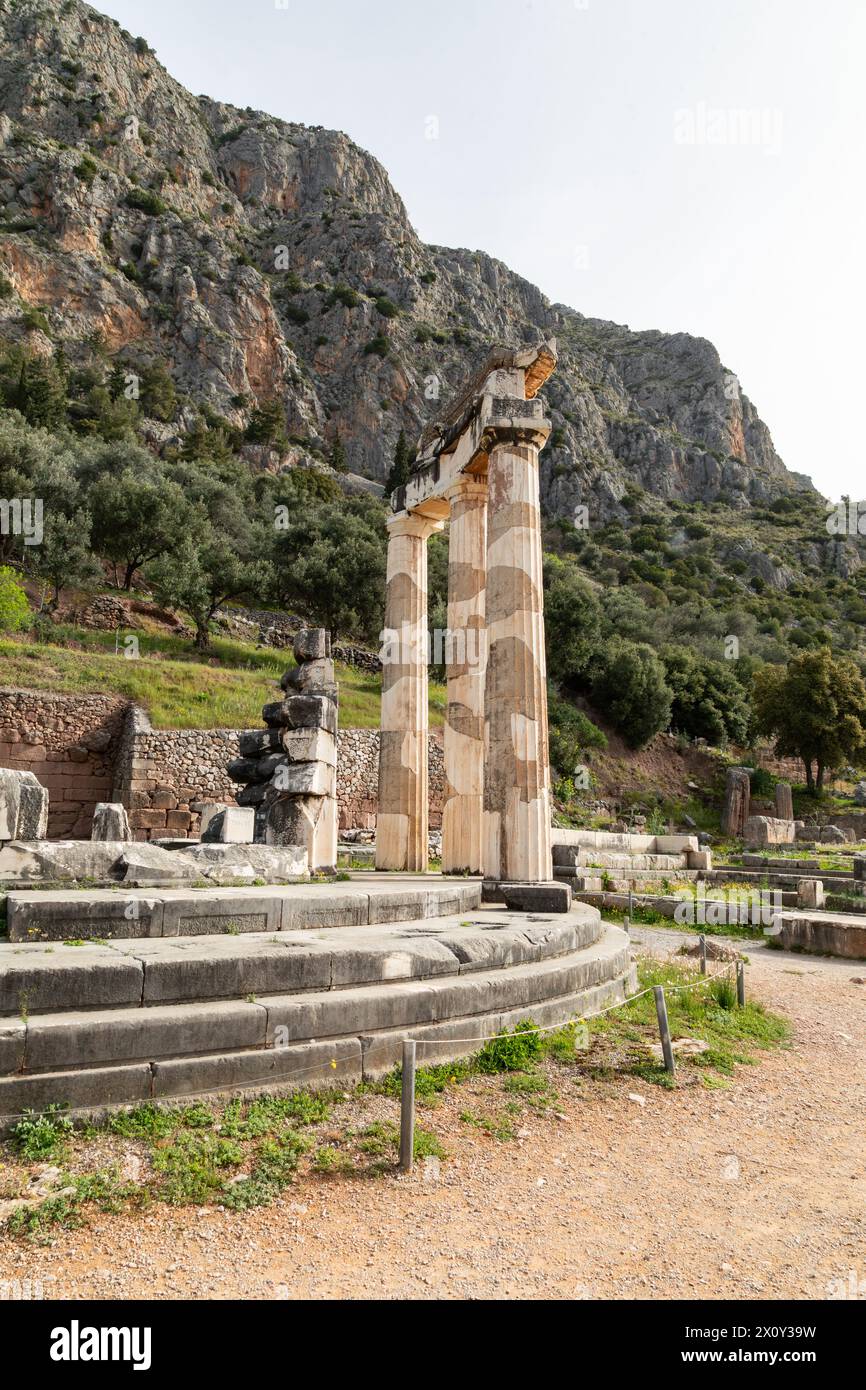 The circular Tholos at the Temple of Athena Pronaia, Ancient Delphi ...