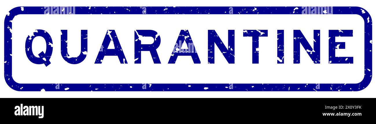 Grunge blue quarantine word square rubber seal stamp on white ...