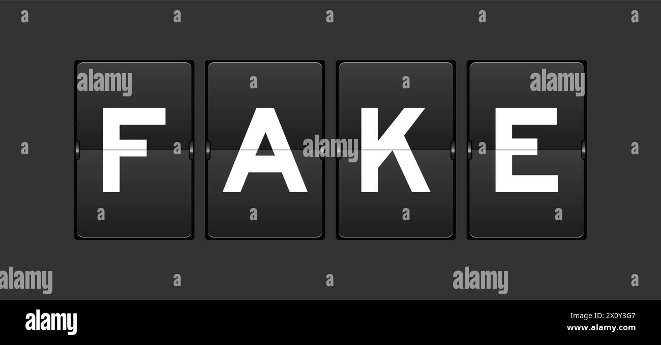 Black color analog flip board with word fake on gray background Stock ...