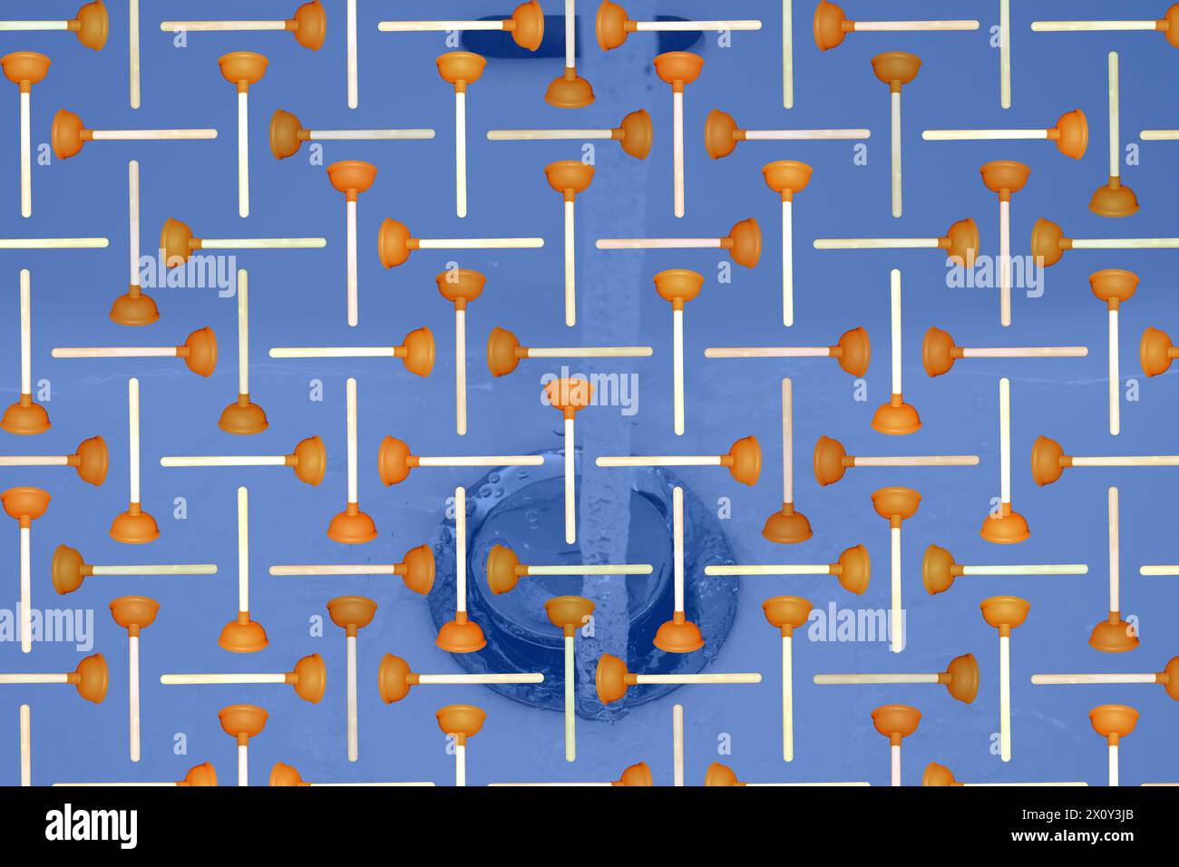 Abstract design of plungers arranged in right angles before a ...
