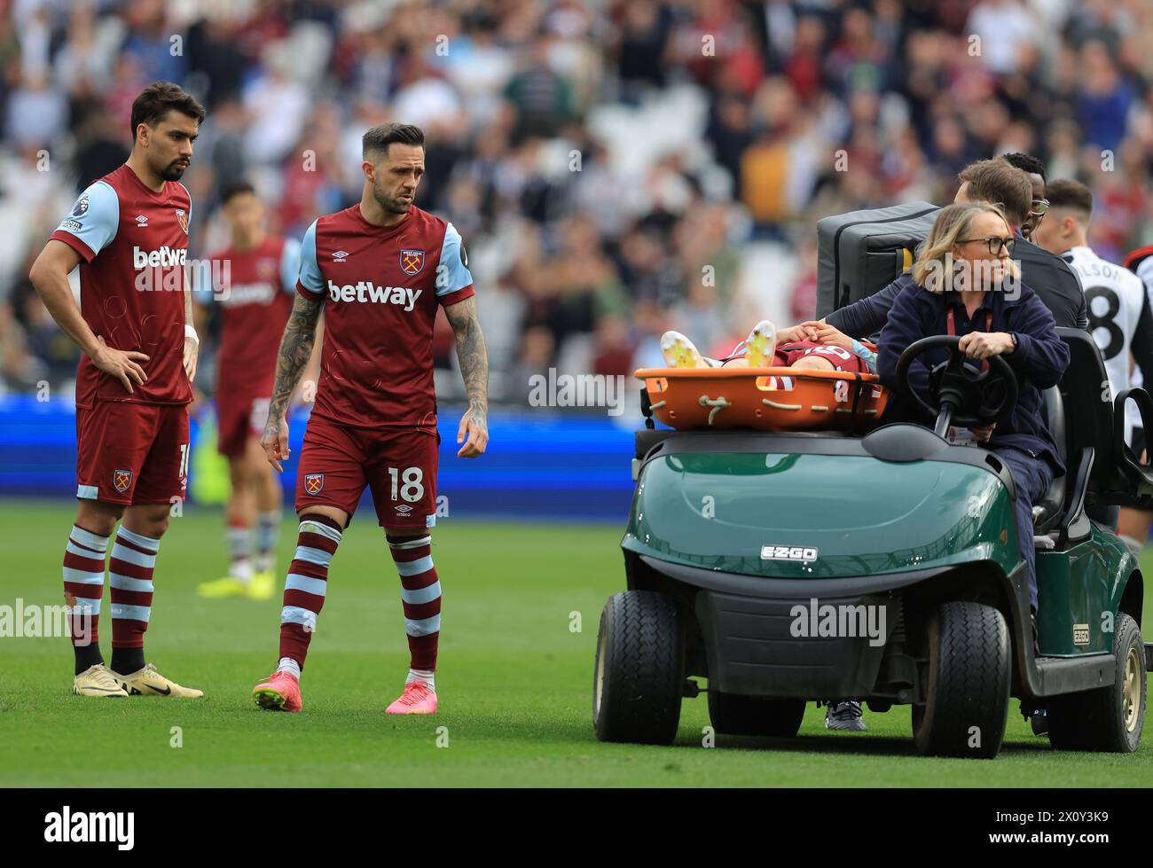 London, England, 14th April 2024. Lucas Paquetá and Danny Ings of West ...