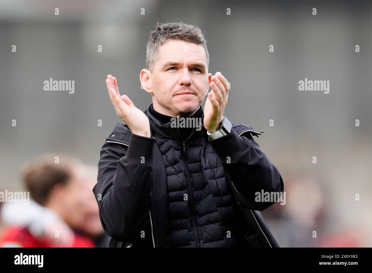 Manchester United manager Marc Skinner applauds the fans following the ...