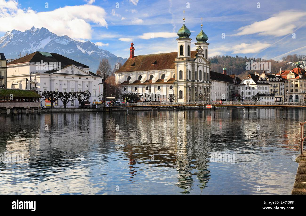 Marvelous historic city center of Lucerne with famous buildings ...