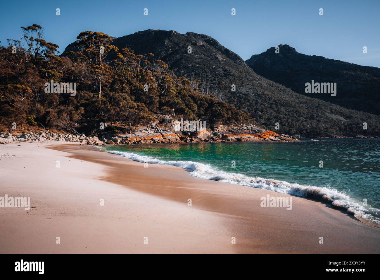 Sunrise Sunset Aerial view of Wineglass Bay beach and mount amos ...