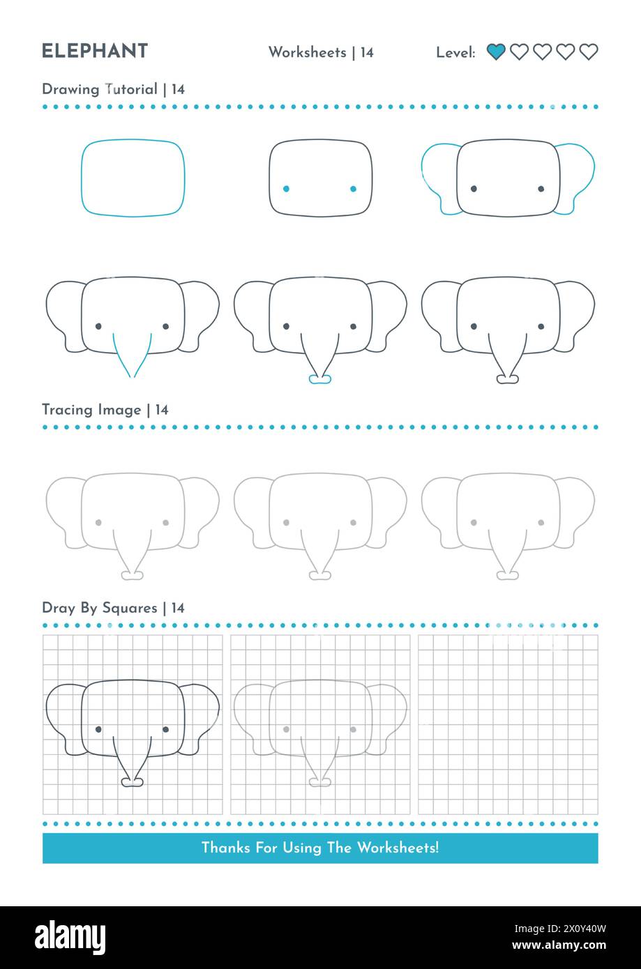 How to Draw Doodle Animal Elephant, Cartoon Character Step by Step ...
