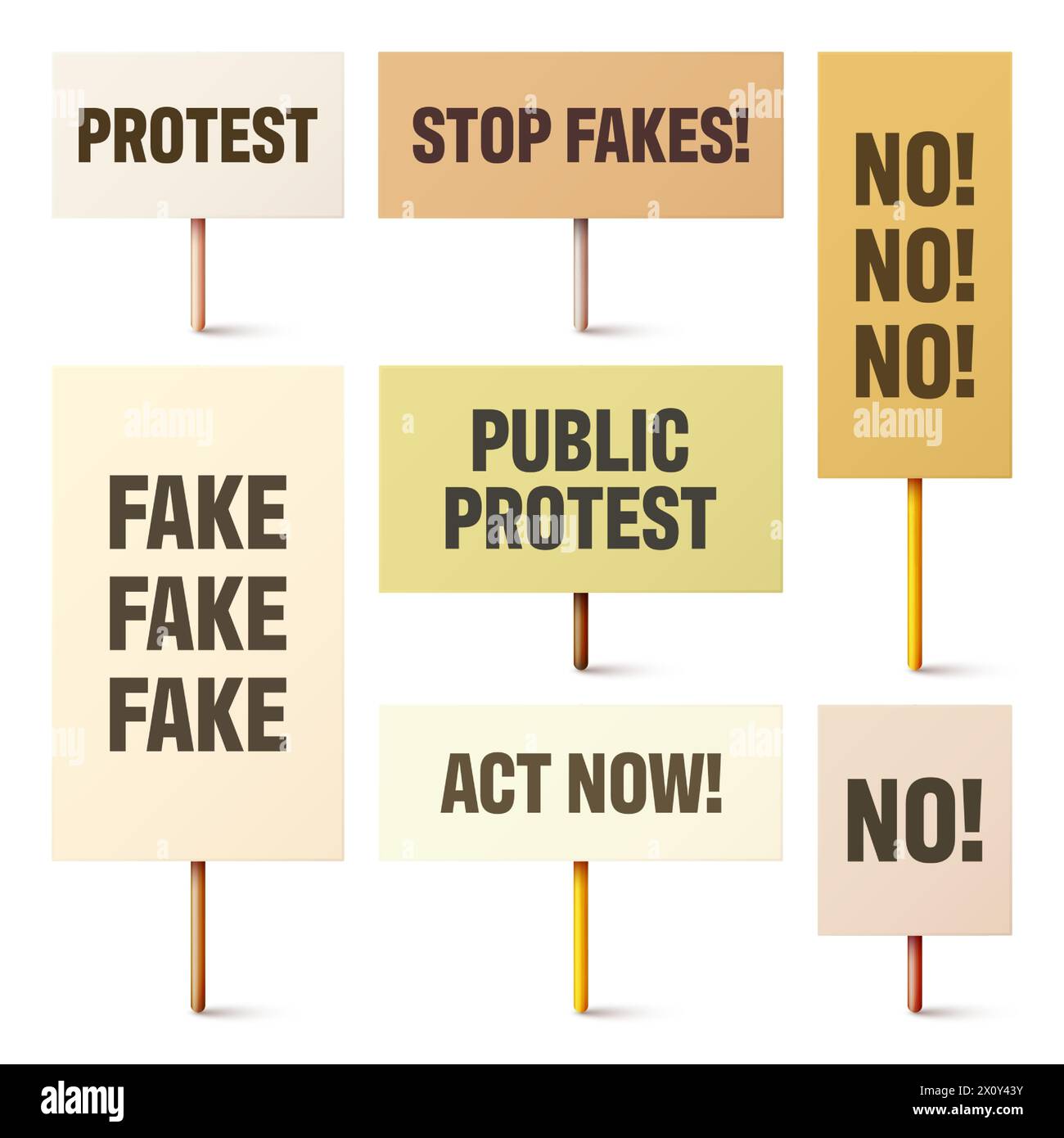 Colorful protest signs with slogan on wooden holder. Realistic vector ...