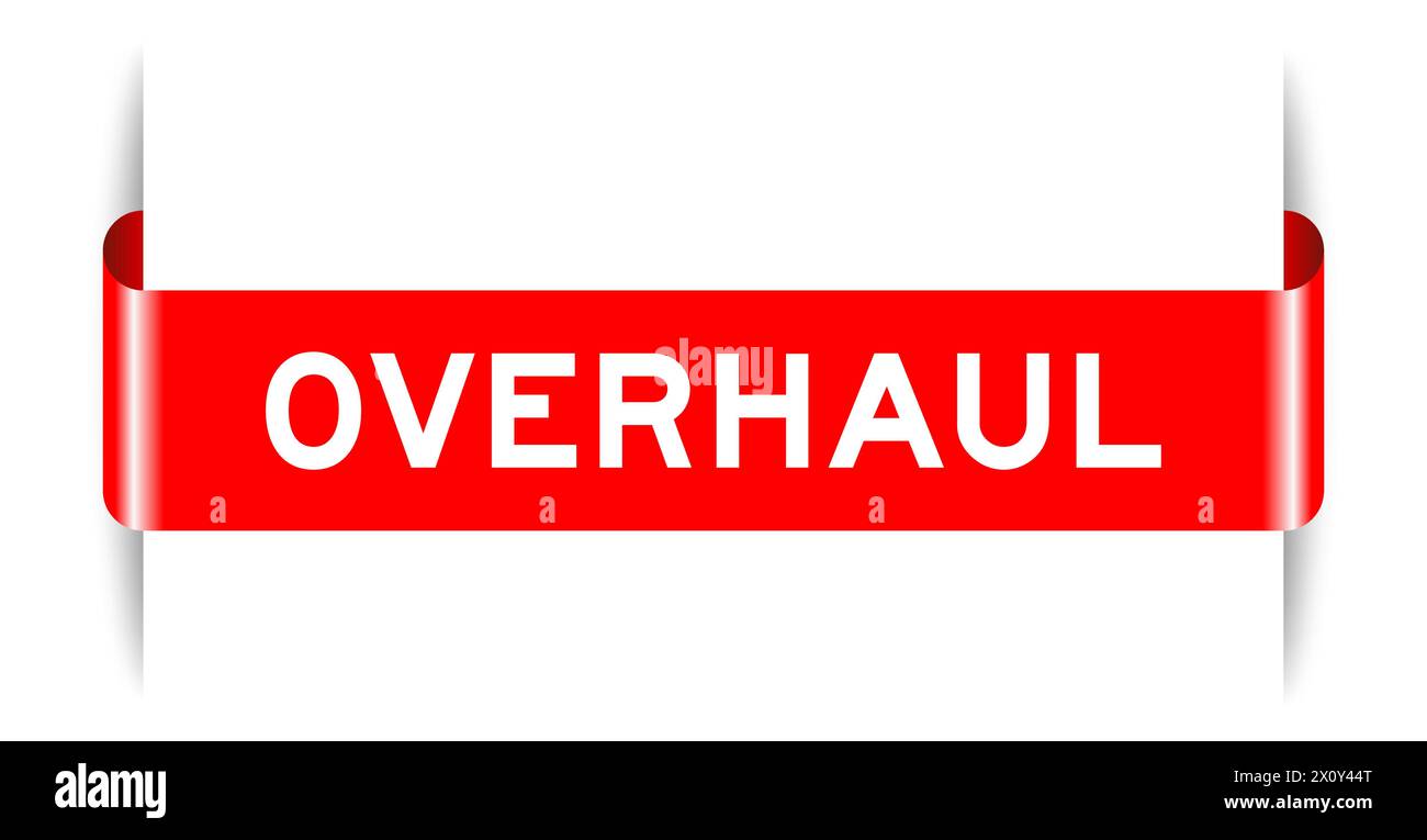 Red color inserted label banner with word overhaul on white background ...
