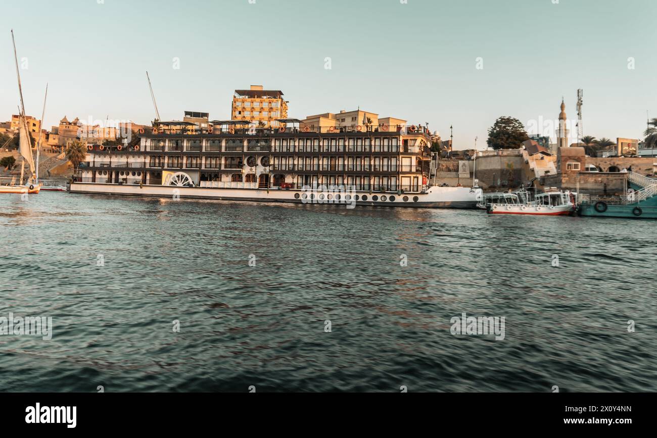 Aswan Governorate, Egypt January 2024: Nile cruise ships in front of ...