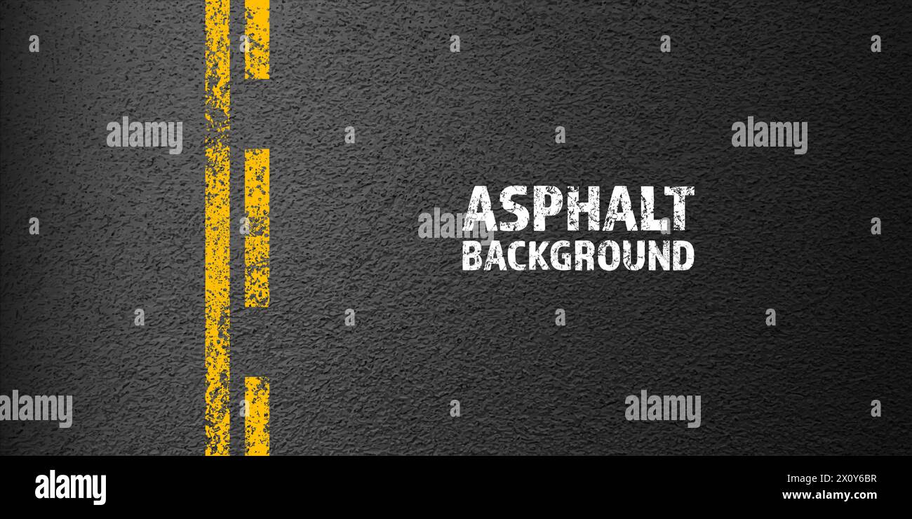 Asphalt road with yellow cracked lane marking, concrete highway surface ...