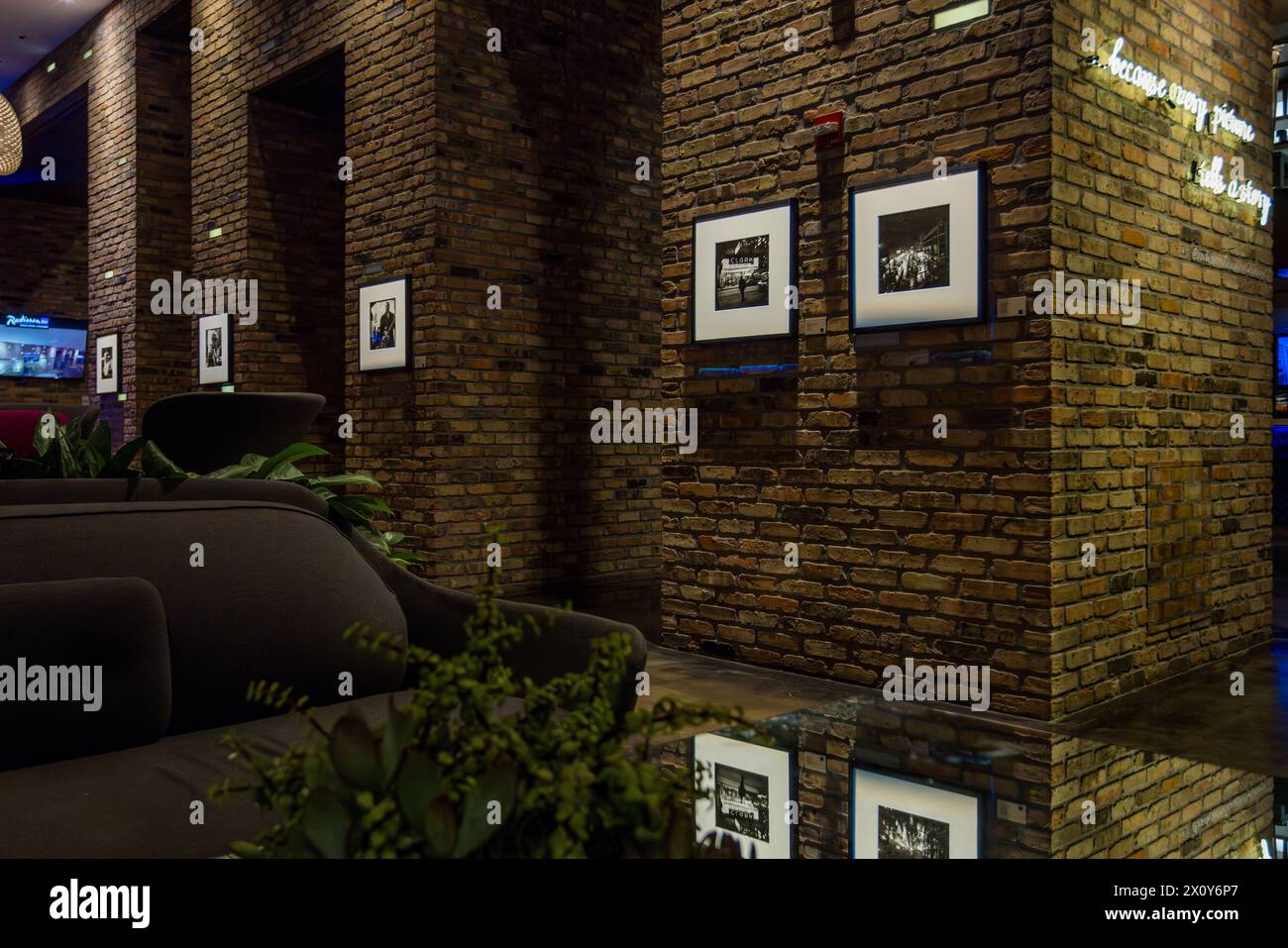 because every picture tells a story." Lobby of the Radisson Blue Aqua ...