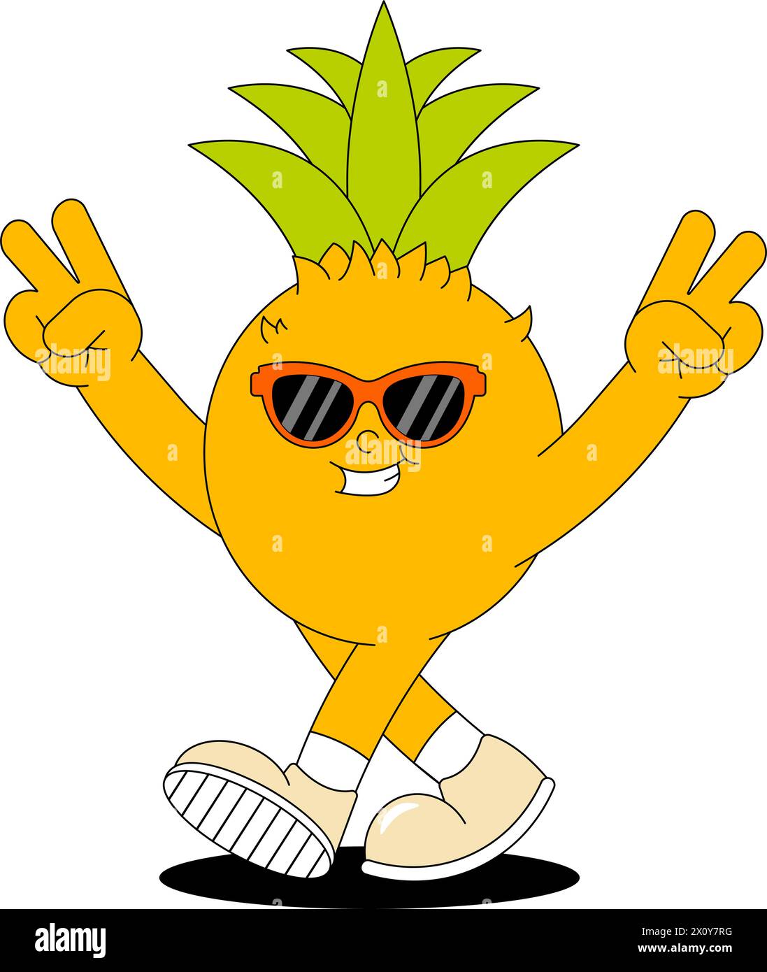 Fruit summer character Pineapple. Retro groovy patch. Trendy sticker ...