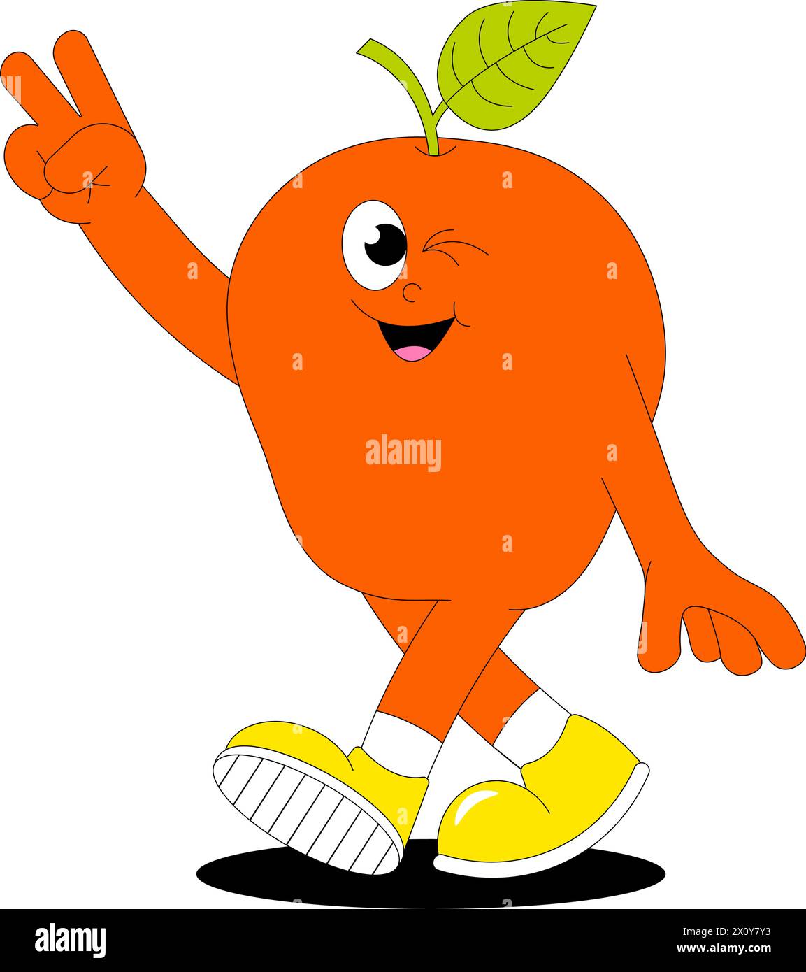 Fruit summer character Apple. Retro groovy patch. Trendy sticker with ...