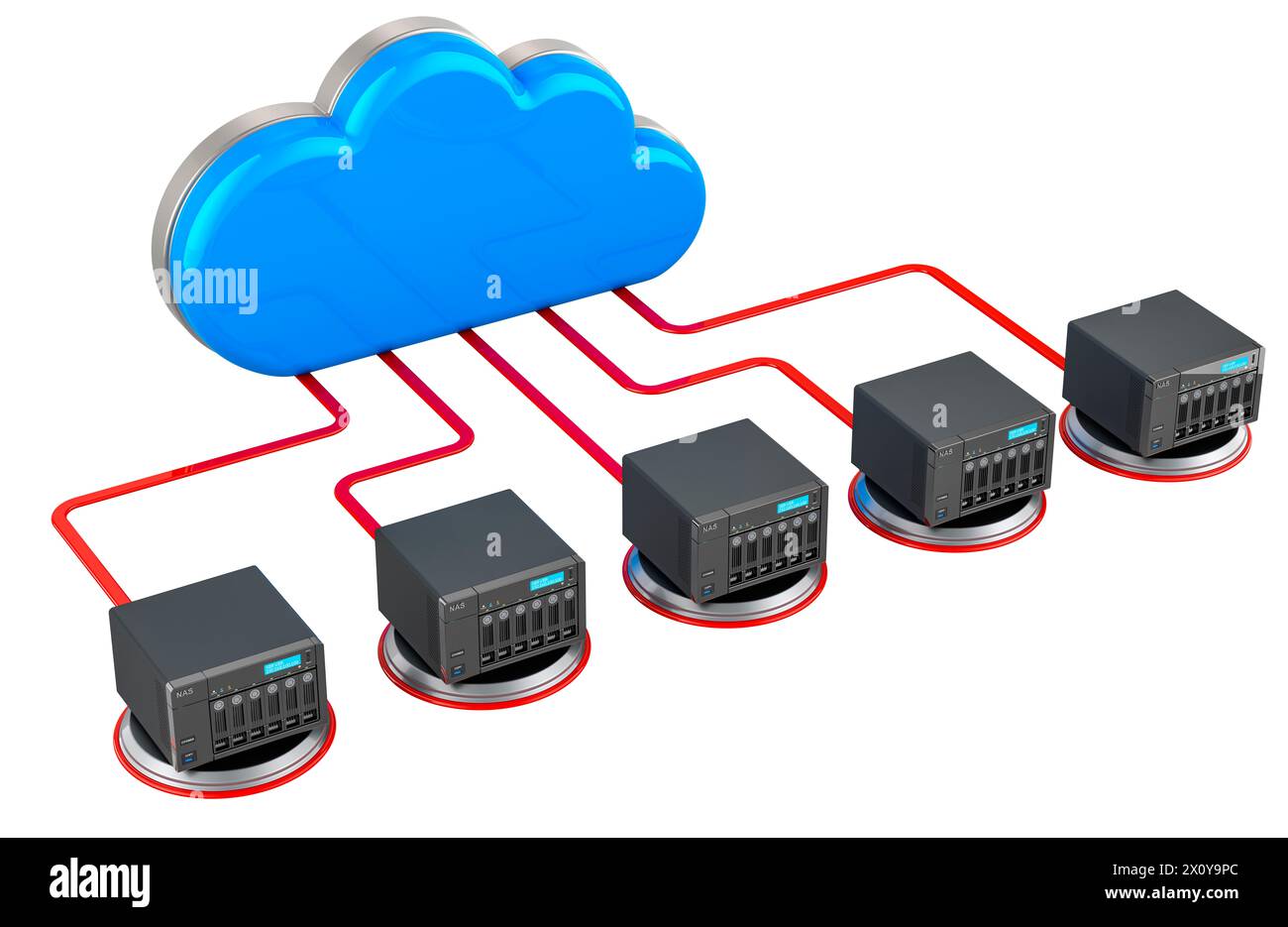 Computer cloud with NAS. Internet connection concept. 3D rendering ...