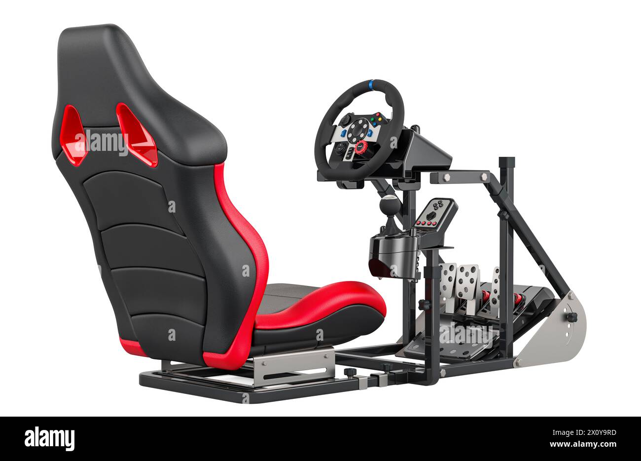 Racing simulator cockpit with gaming racing steering wheel, foot pedal ...