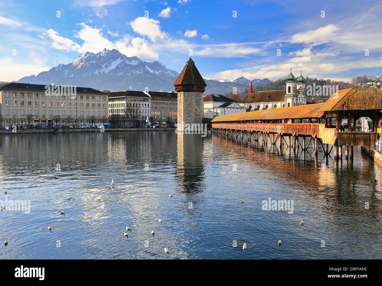 Marvelous historic city center of Lucerne with the old wooden Chapel ...