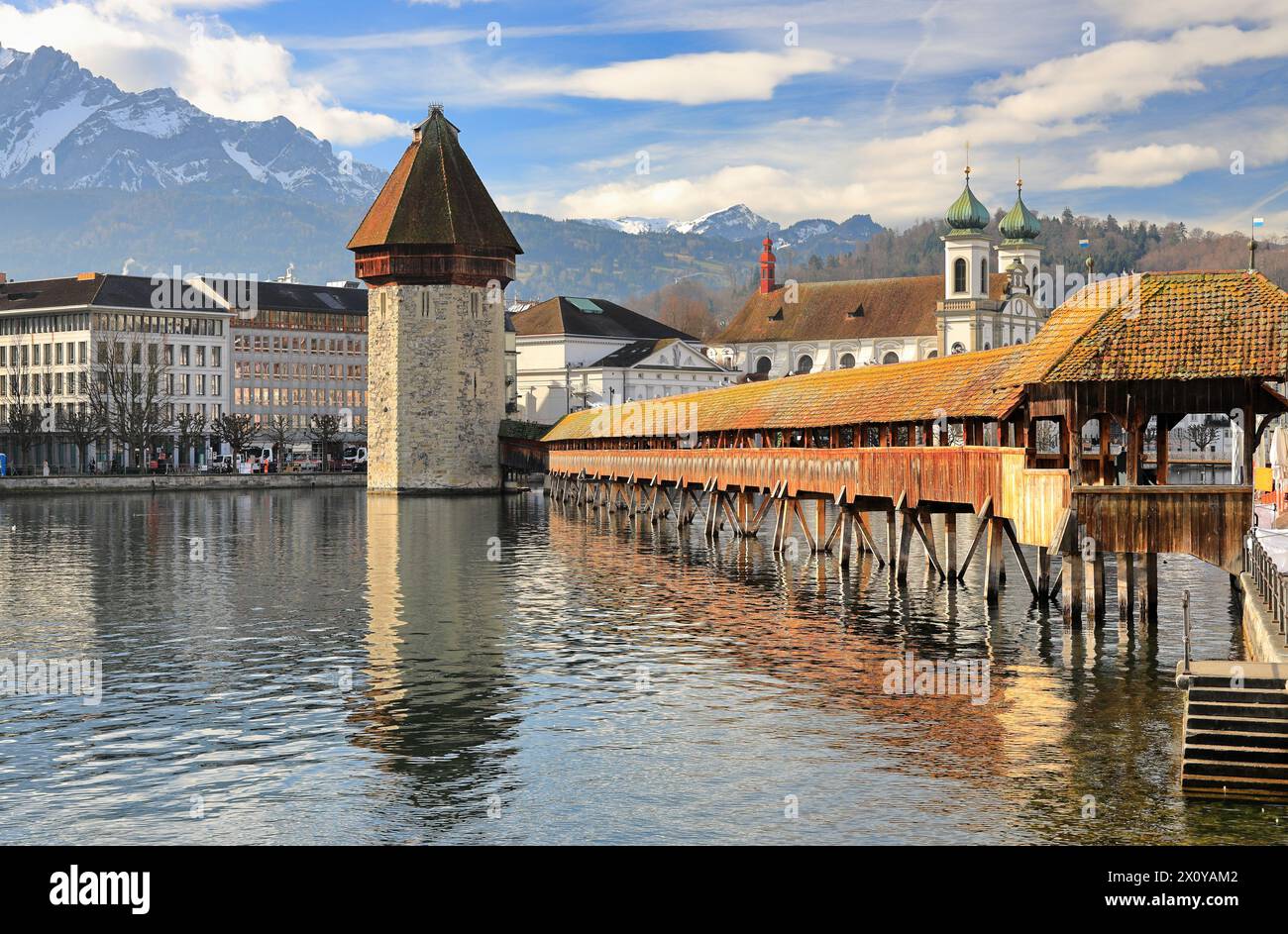 Marvelous historic city center of Lucerne with the old wooden Chapel ...