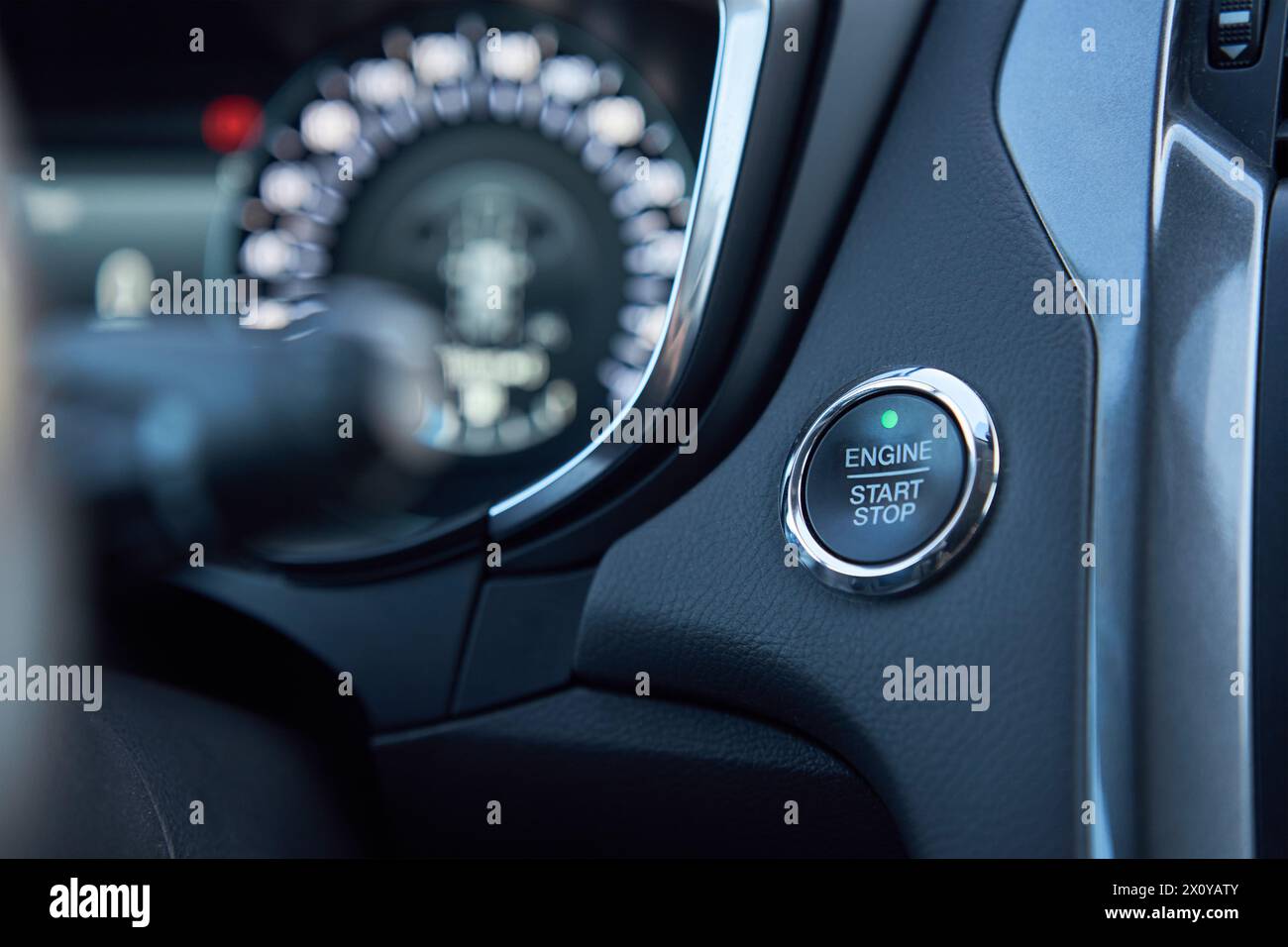 Car dashboard with start engine button on panel. Modern vehicle ...