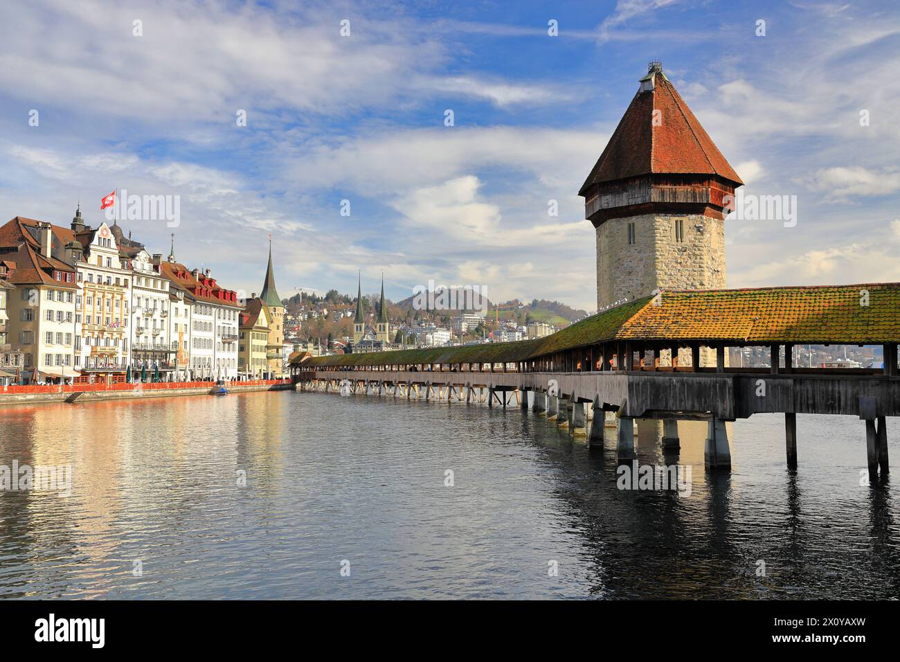 Marvelous historic city center of Lucerne with the old wooden Chapel ...