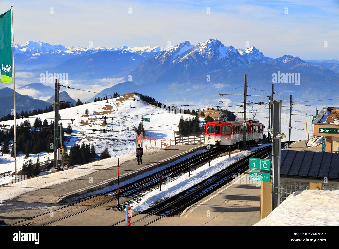Mount Rigi, Switzerland – February 06, 2024: Visiting Mount Rigi. The ...