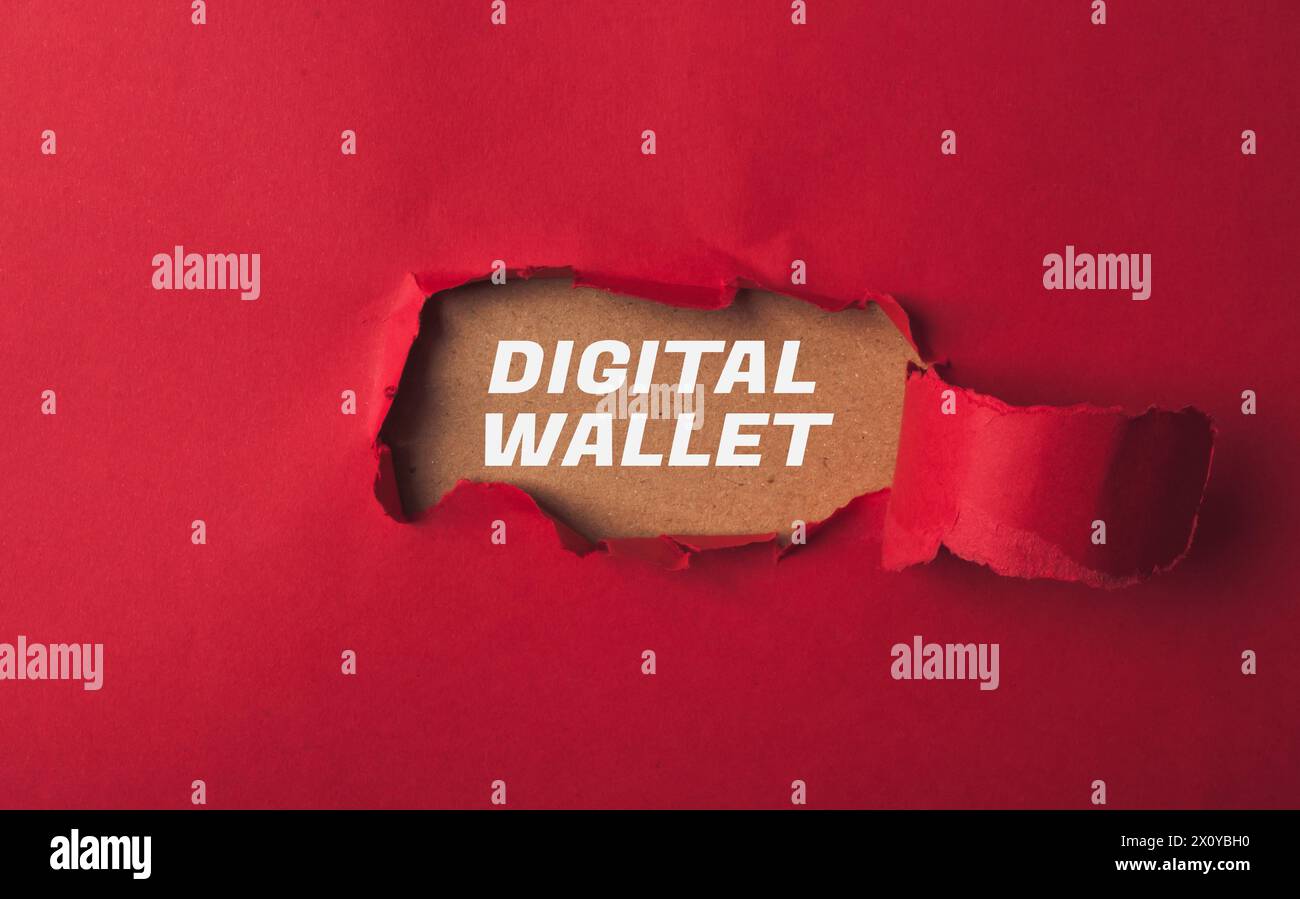 A red background with a hole in it and the words digital wallet written ...