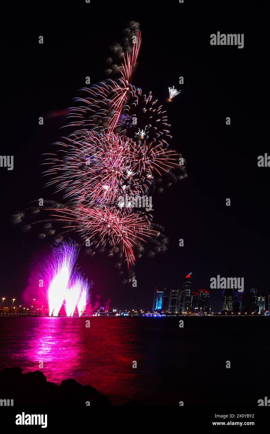 Vertical firework photo, Qatar national day celebration, December Doha ...