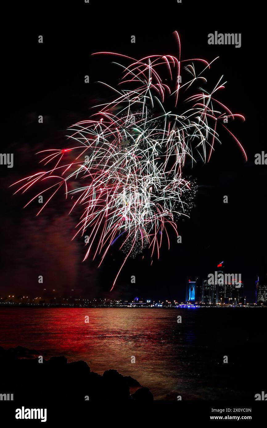 Vertical firework photo, Qatar national day celebration, December Doha ...