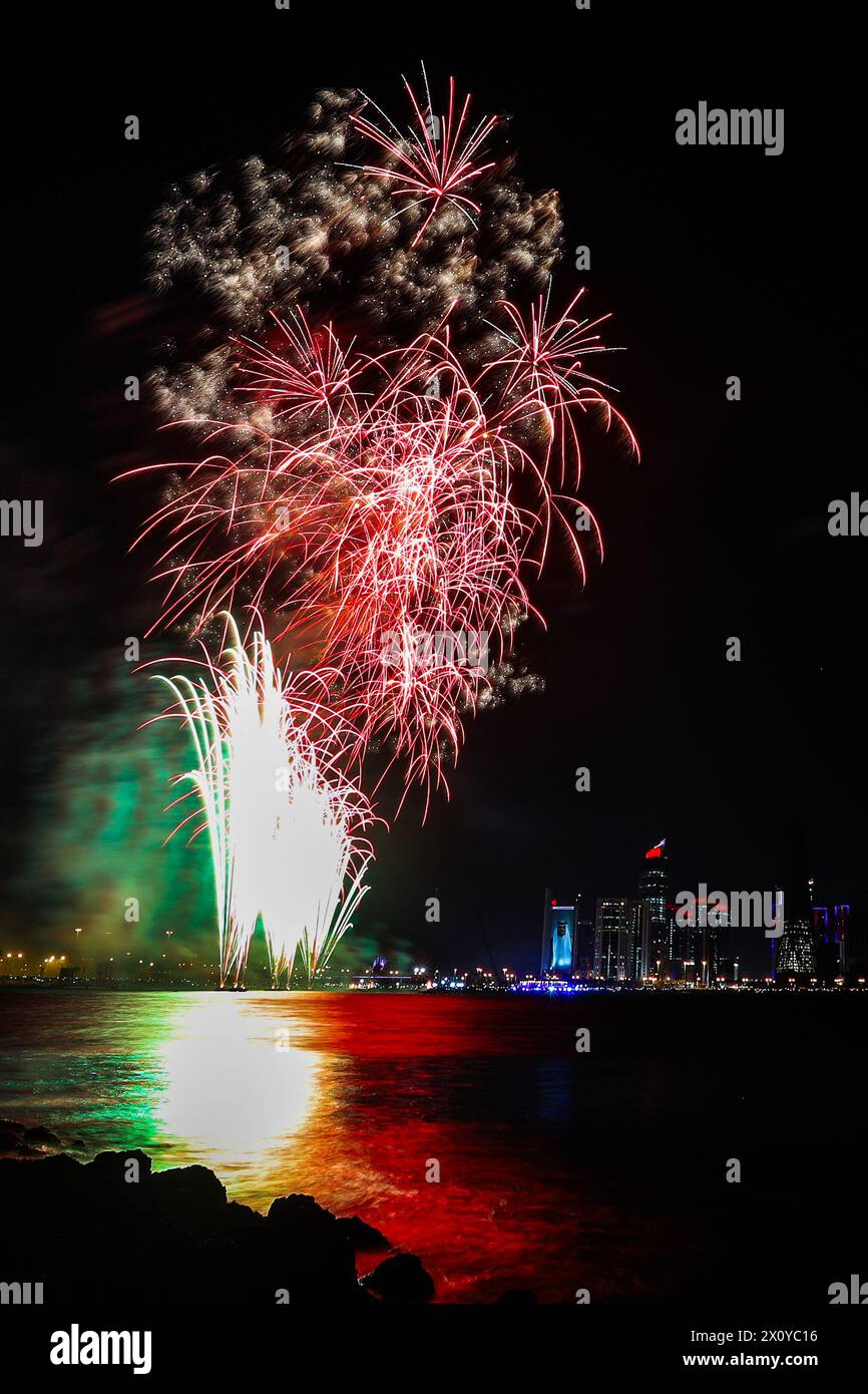 Vertical firework photo, Qatar national day celebration, December Doha ...