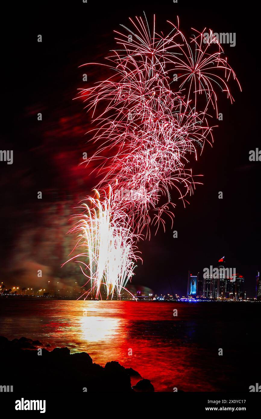 Vertical firework photo, Qatar national day celebration, December Doha ...