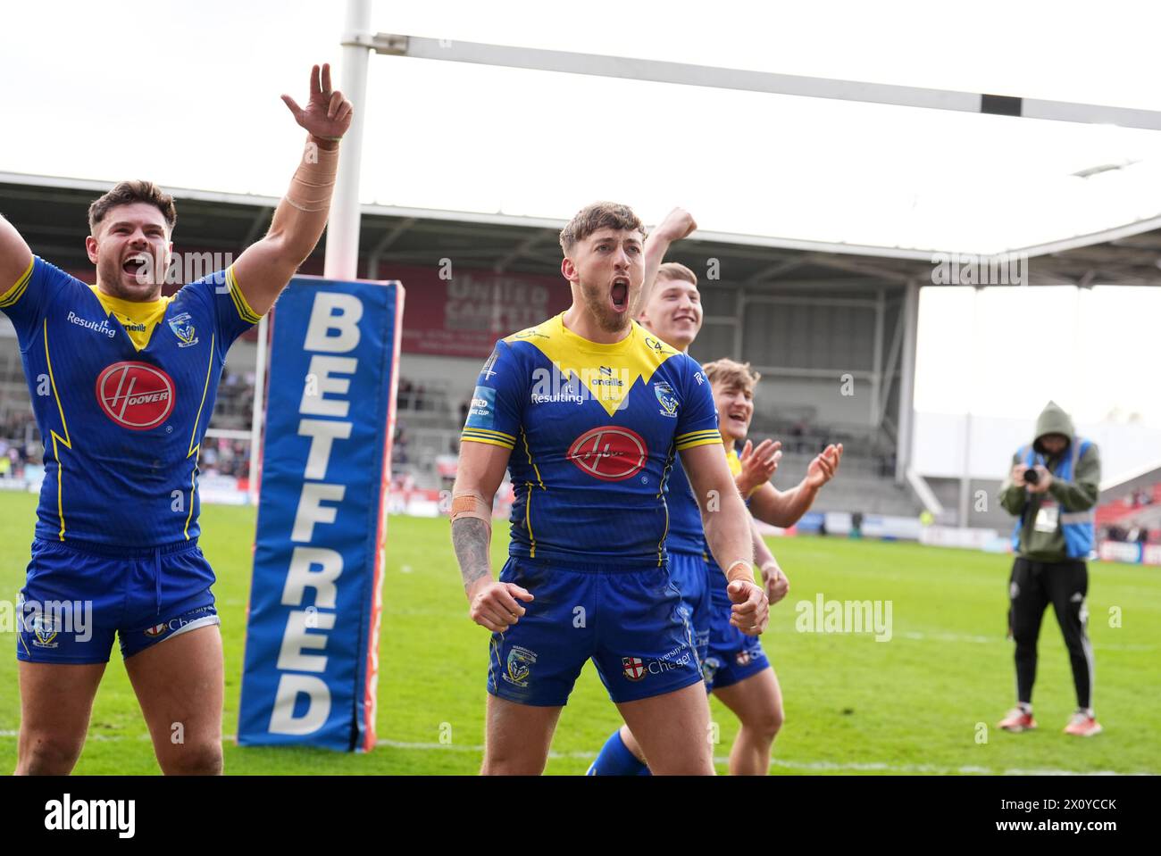 Warrington Wolves' Matty Ashton celebrats following the Betfred ...