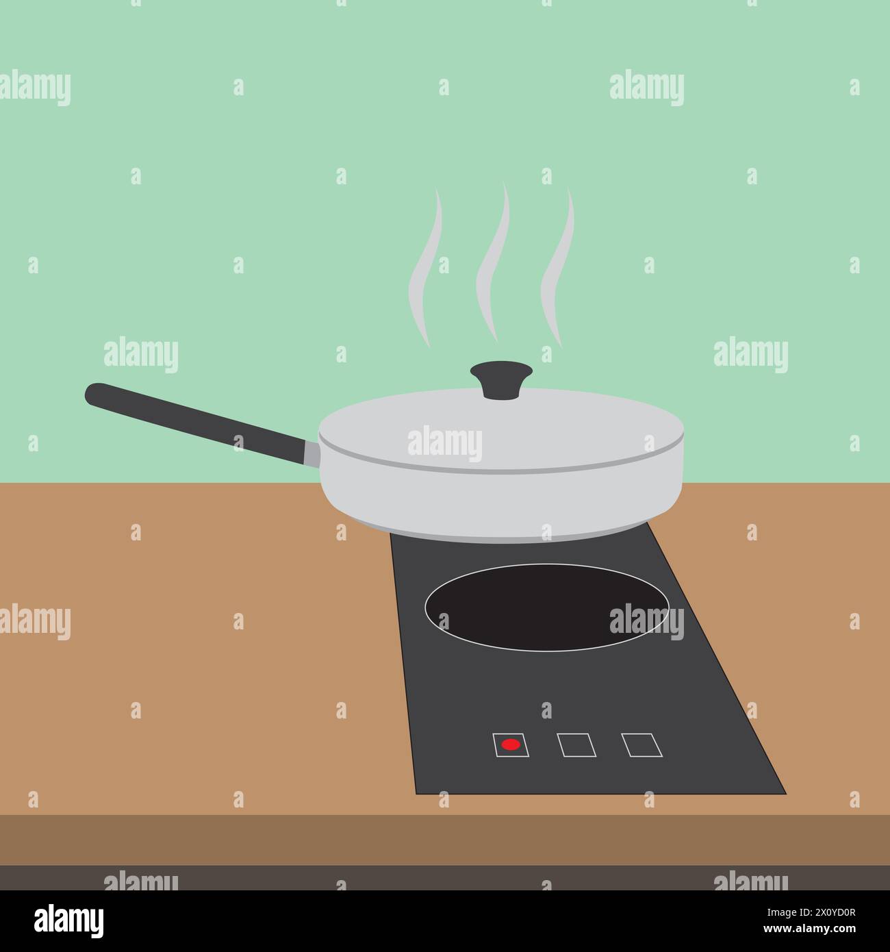 Electric stove with pot on the kitchen counter. Vector induction ...