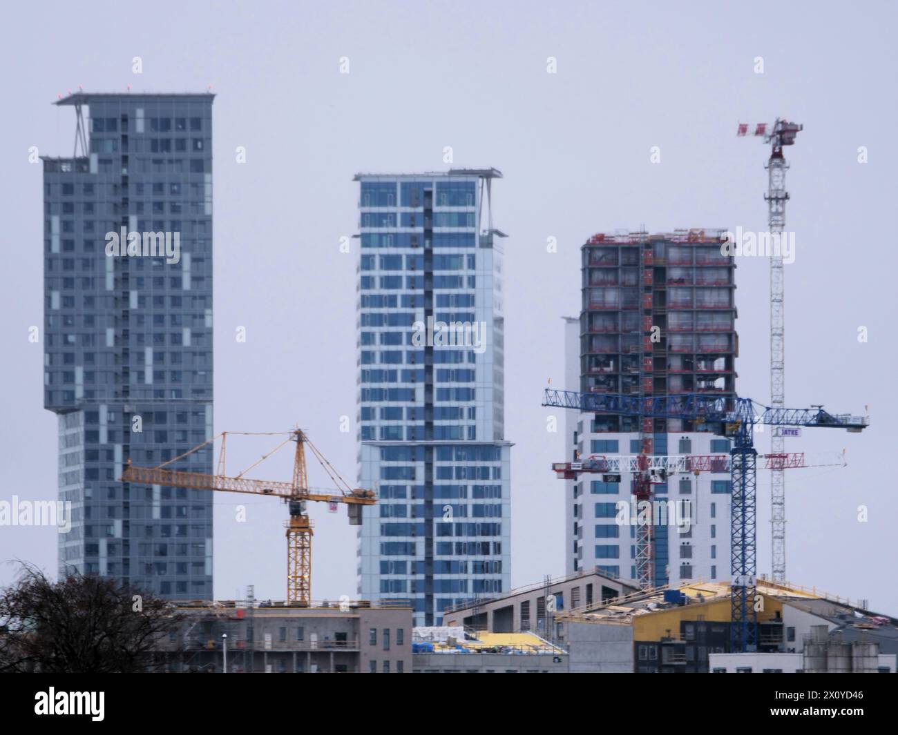 A construction site on the far horizon. Tall skyscrapers Helsinki ...