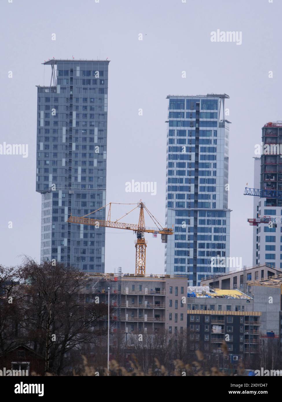 A construction site on the far horizon. Tall skyscrapers Helsinki ...