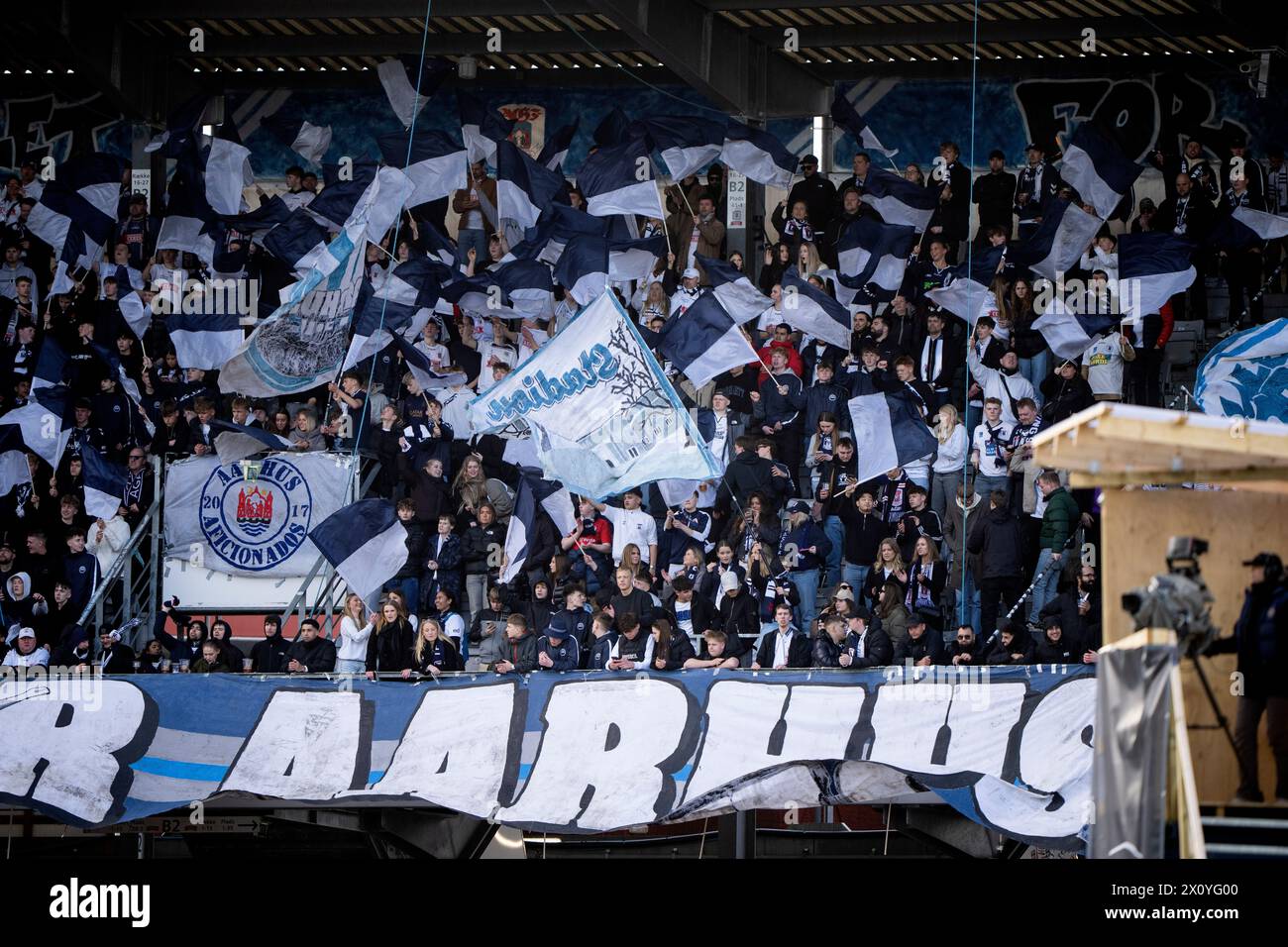 AGF's fans during the Superliga match between AGF and Broendby IF at Ceres Park in Aarhus on ...