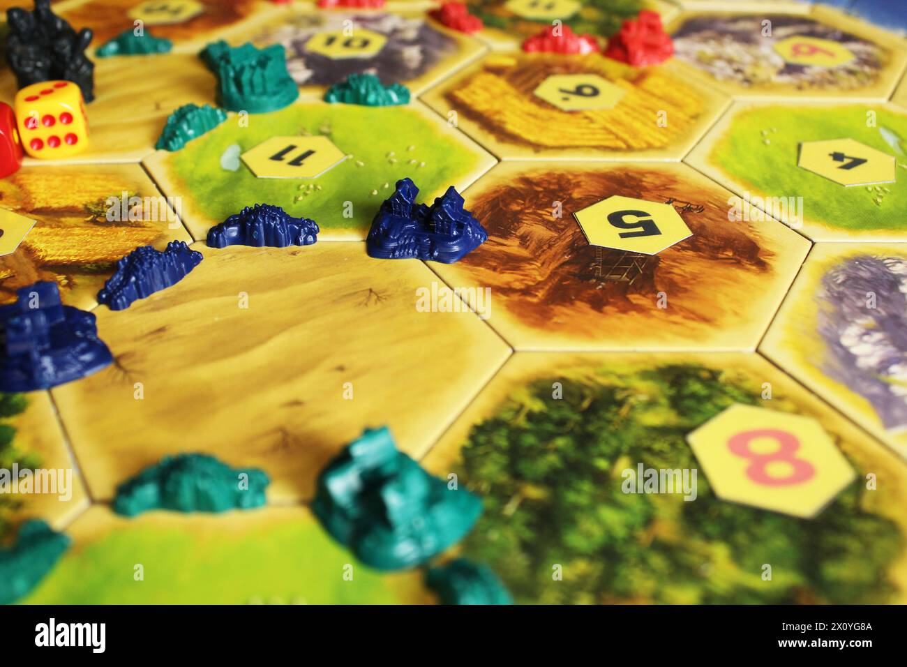 Mozyr, Belarus, April 01 2024: A catan board game blue green chips of ...