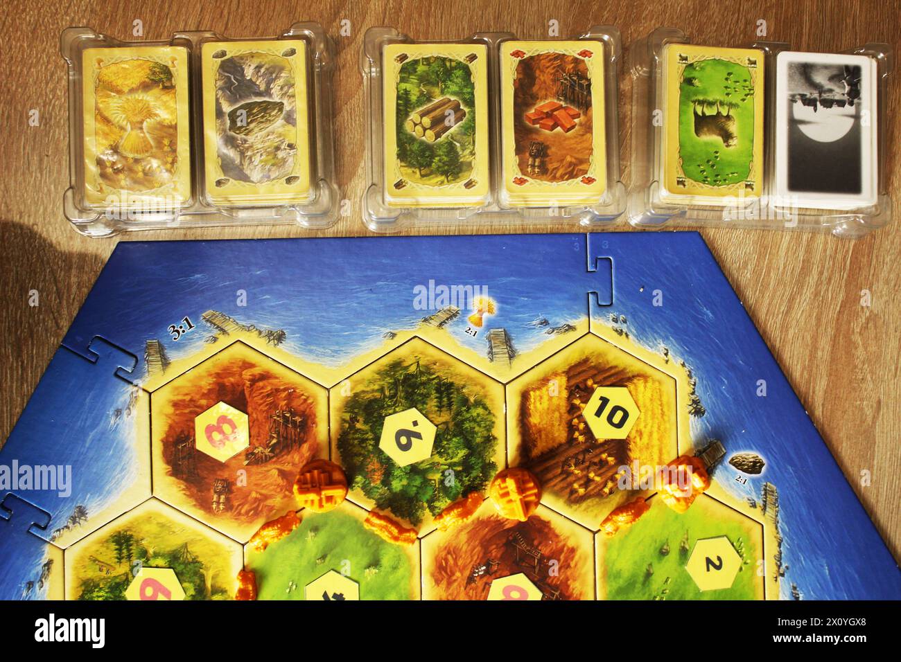 Mozyr, Belarus, April 01 2024: A catan board game layout of resource ...