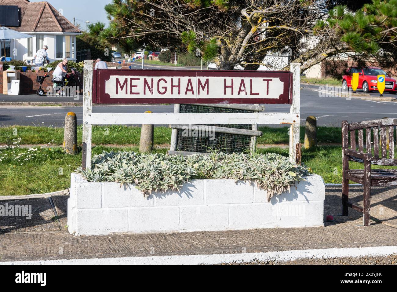 Photograph of the Mengham Halt sign on the light-railway line in ...