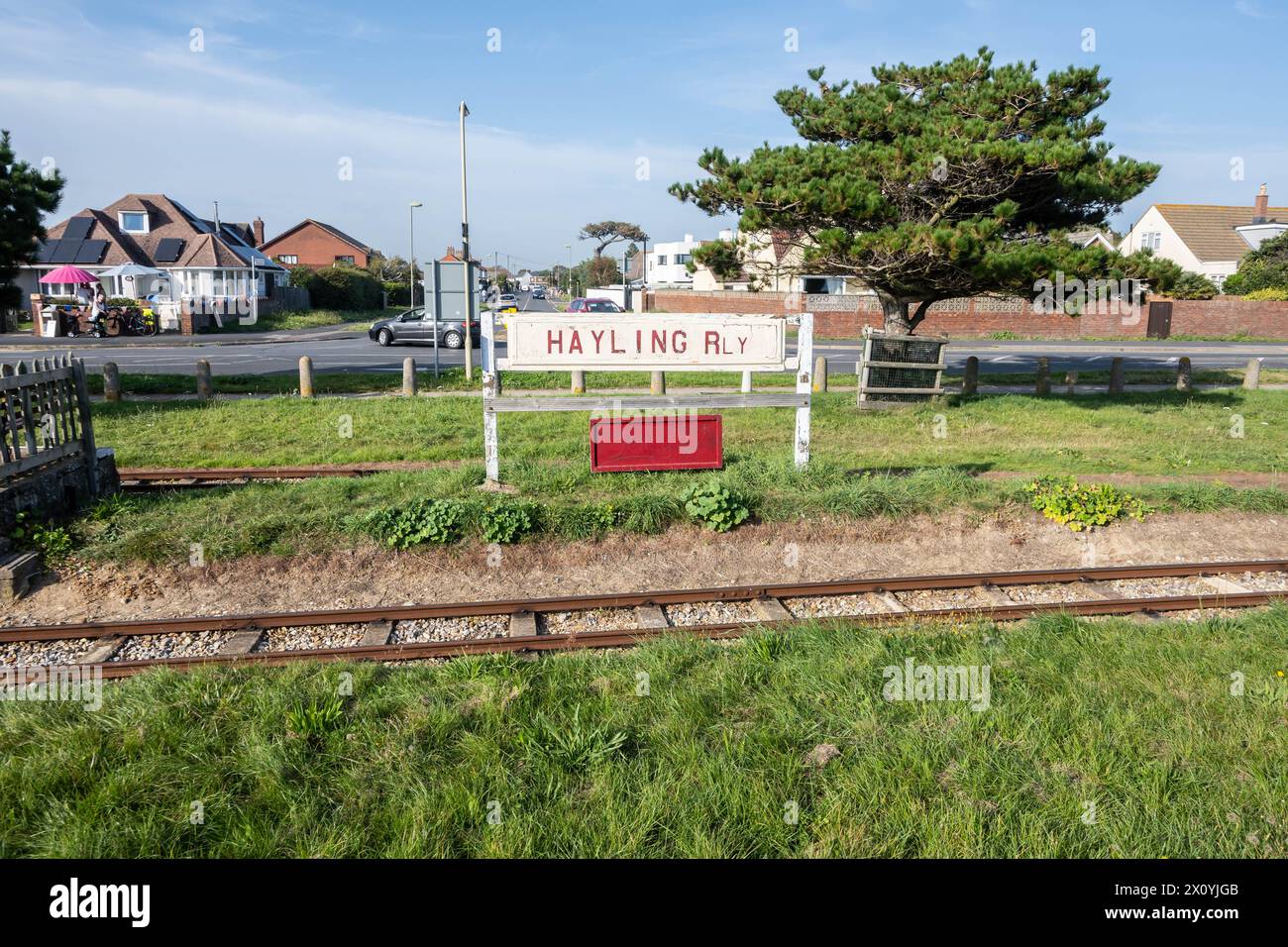 HAYLING ISLAND, ENGLAND - 9 September 2023: Hayling Railway sign on the ...