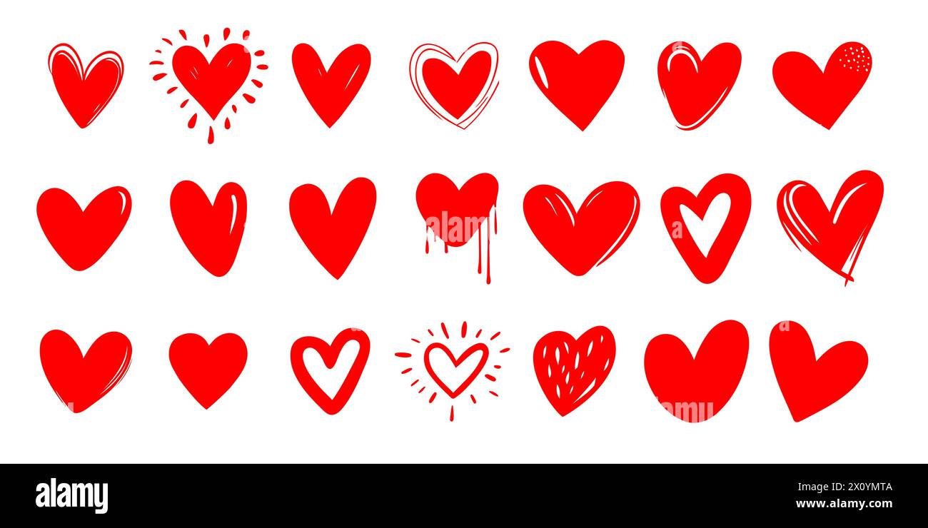 Set of nine hand drawn heart. Hand drawn rough marker hearts isolated ...