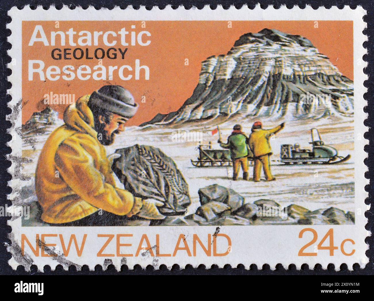 Cancelled postage stamp printed by New Zealand, that shows Geology ...