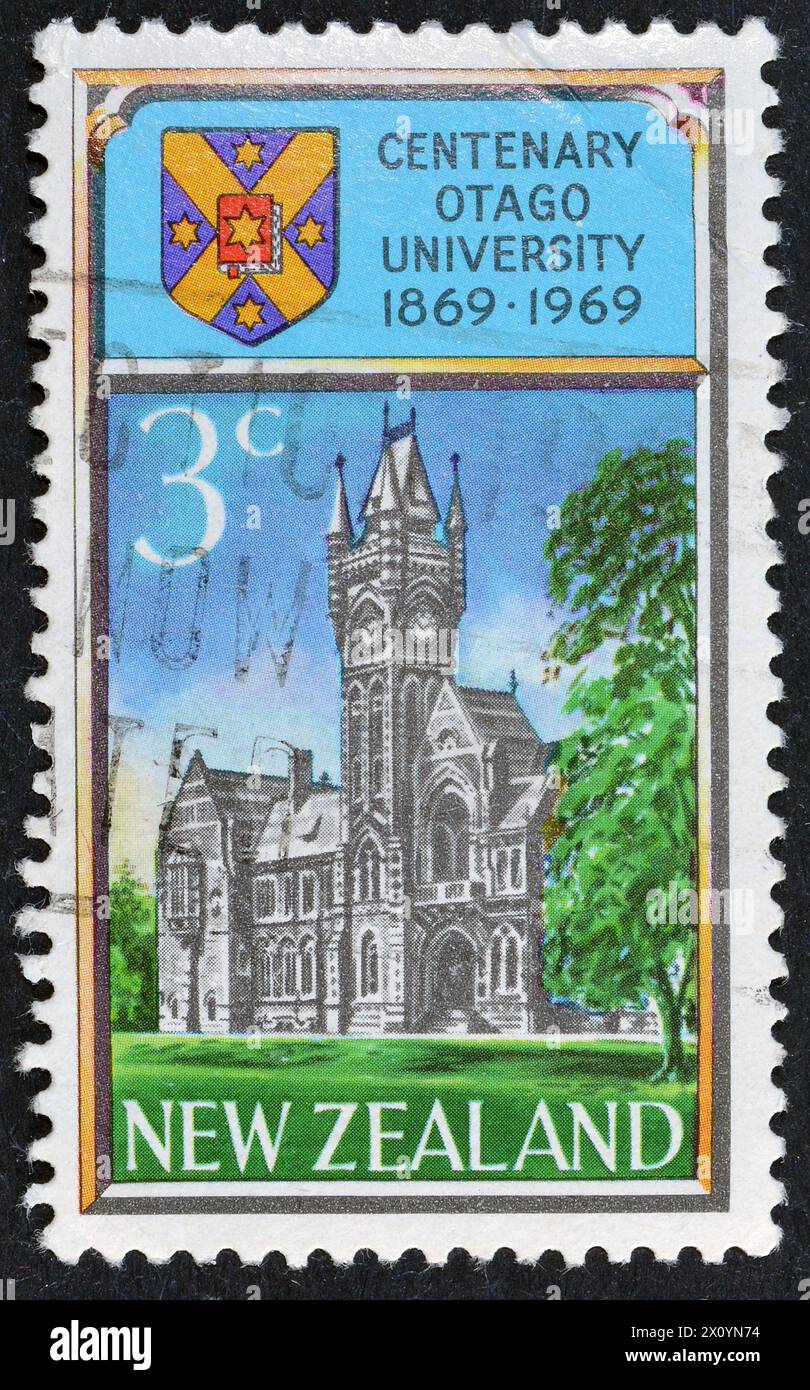 Cancelled postage stamp printed by New Zealand, that shows Otago ...