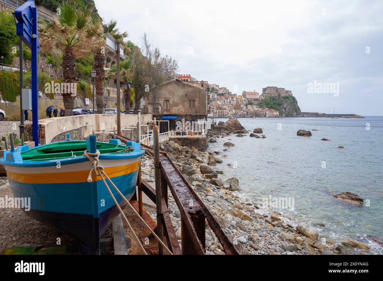 Traditional old fishing boat on a slipway in the pretty fishing village ...