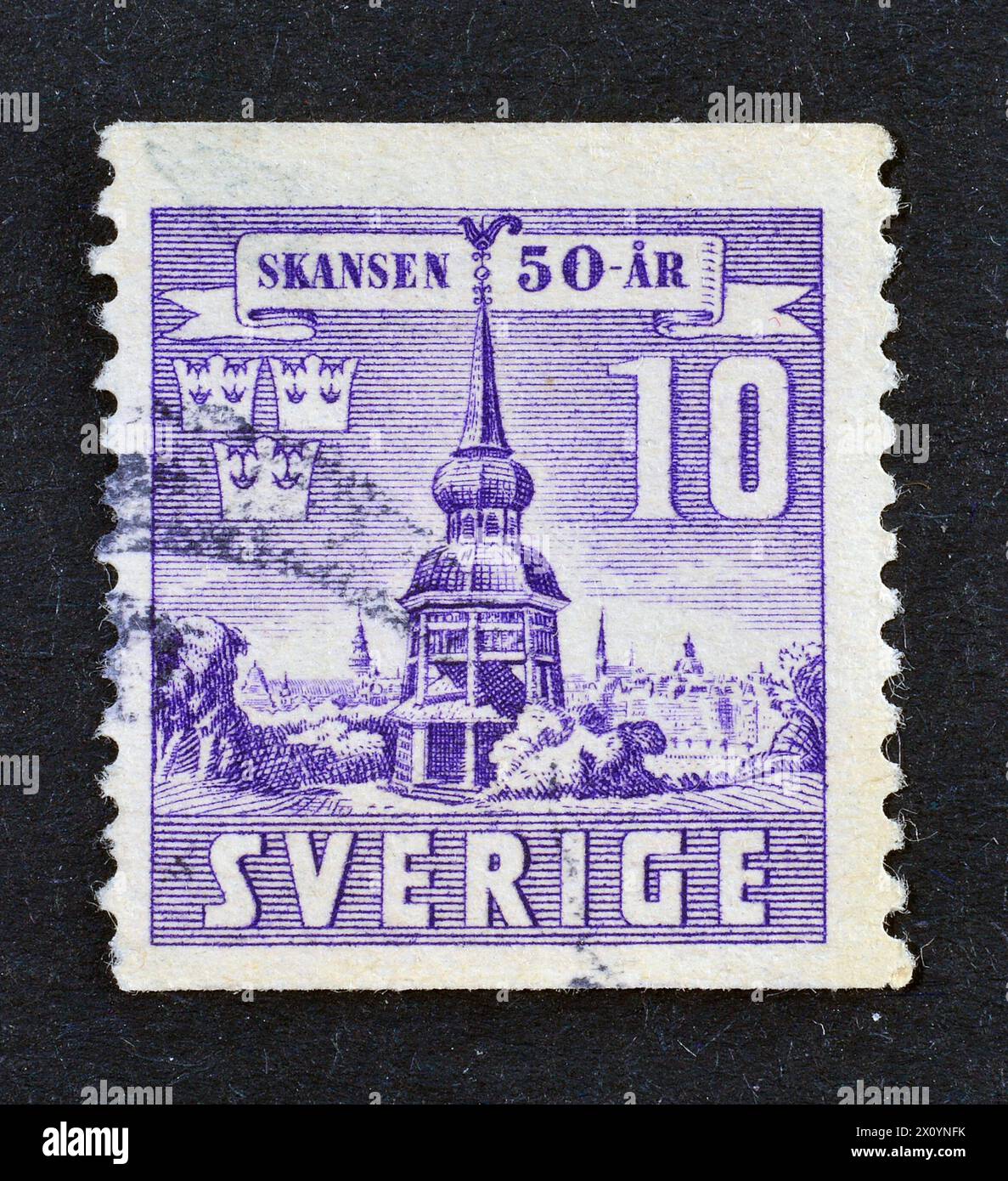 Cancelled postage stamp printed by Sweden, that shows Skansen, 50th ...