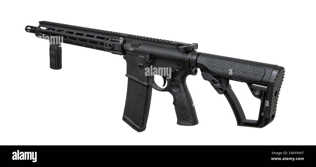 A modern automatic carbine without sights and with an additional handle ...