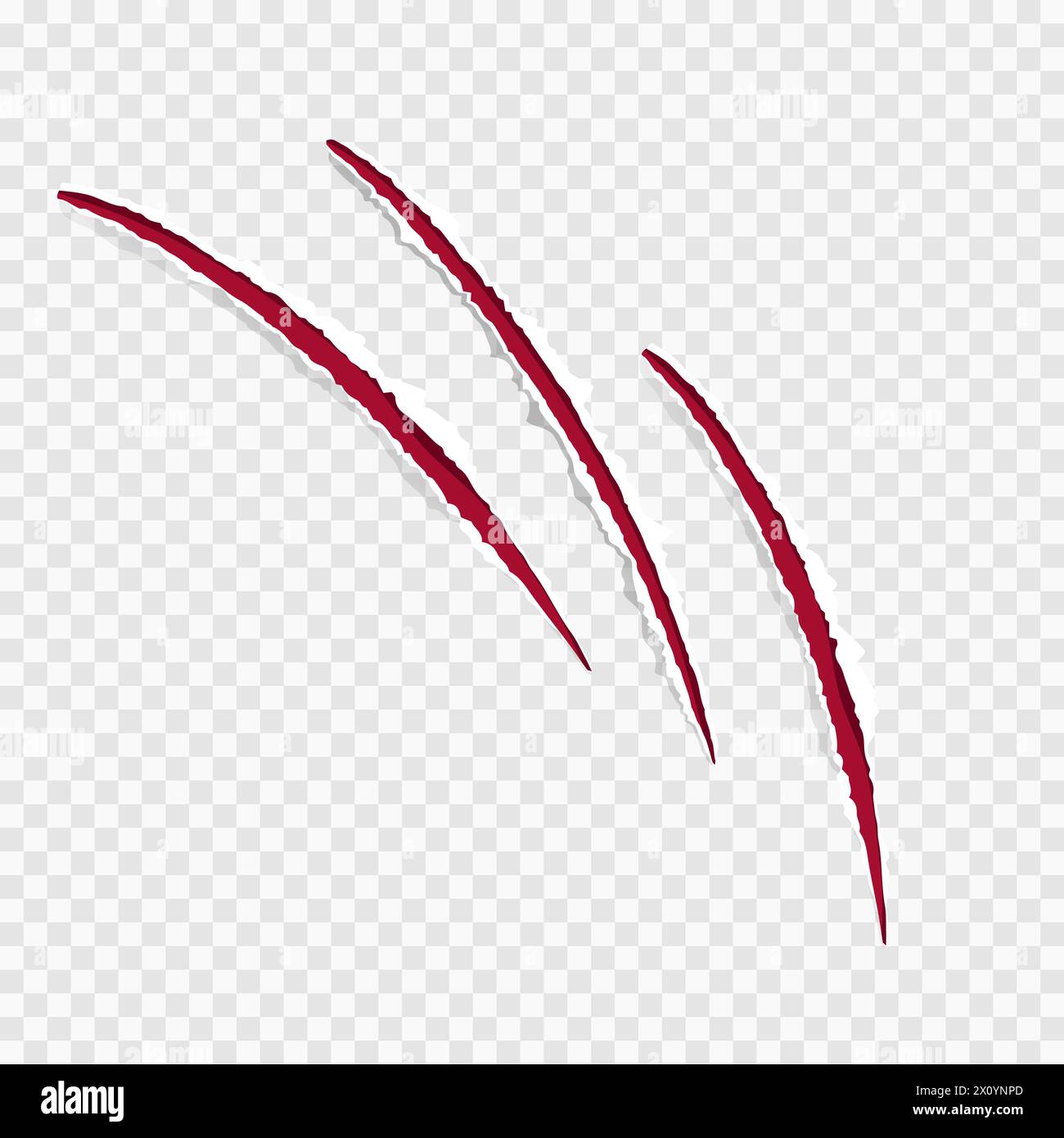Cat claws red scratches, torn paper edge isolated on transparent ...