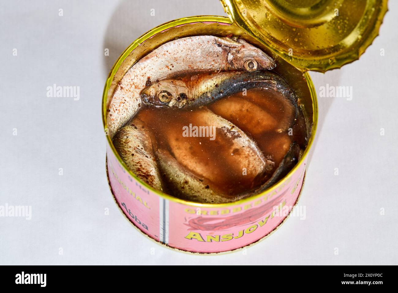 Grebbestads Ansjovis Original, 450 g; Swedish anchovies (i.e. sprats), open can Stock Photo - Alamy