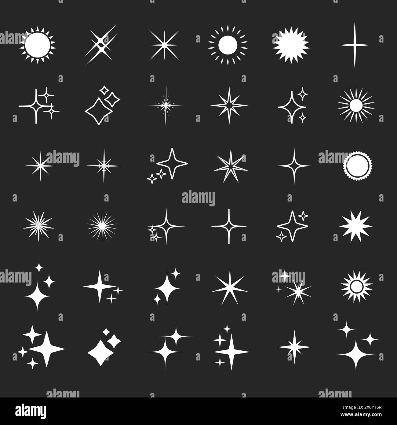 Star silhouette icon set, Shining star rays, Star cluster simple vector ...