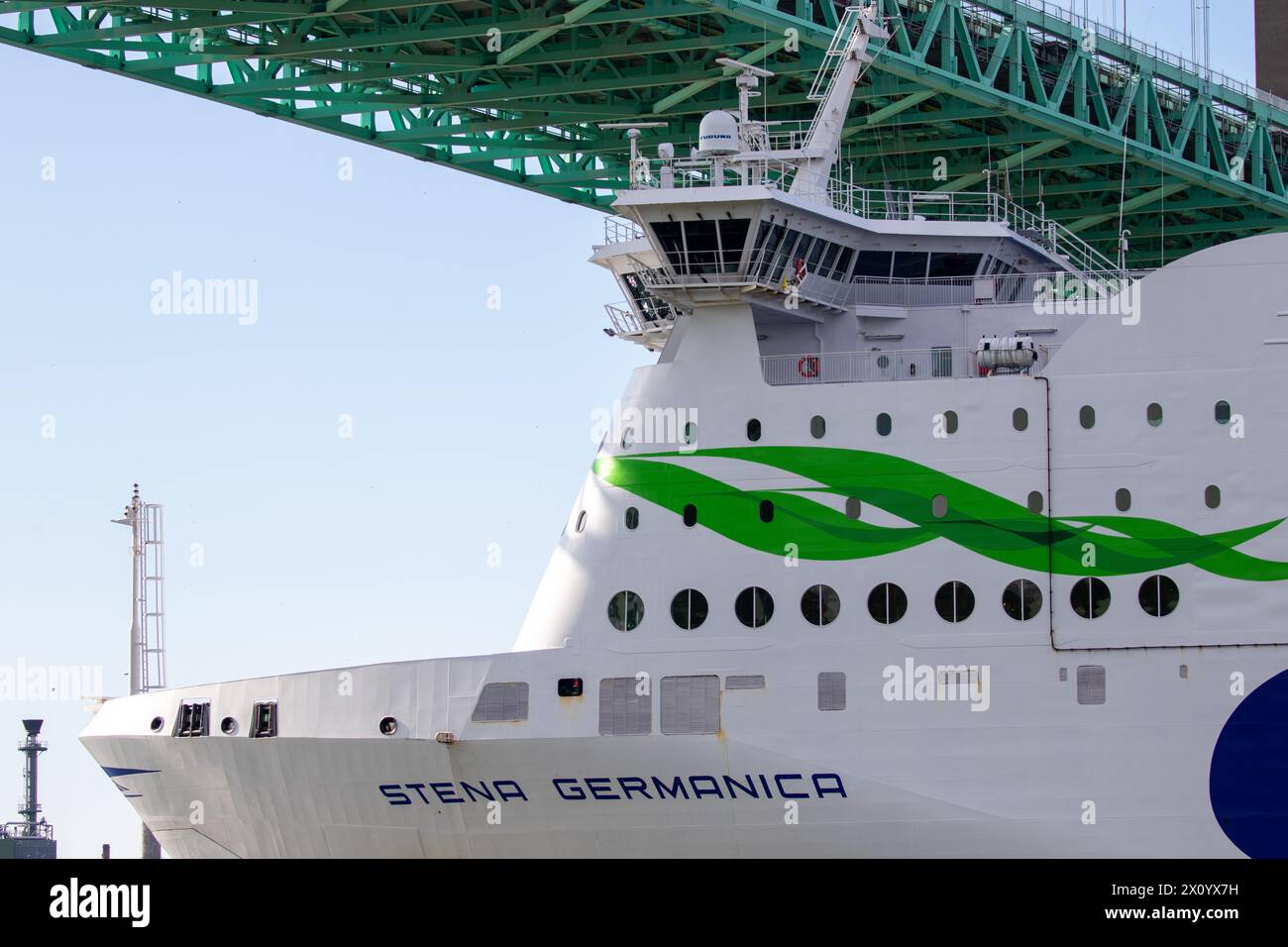 passenger ferry Stena Germanica passing under a bridge in Gothenburg ...