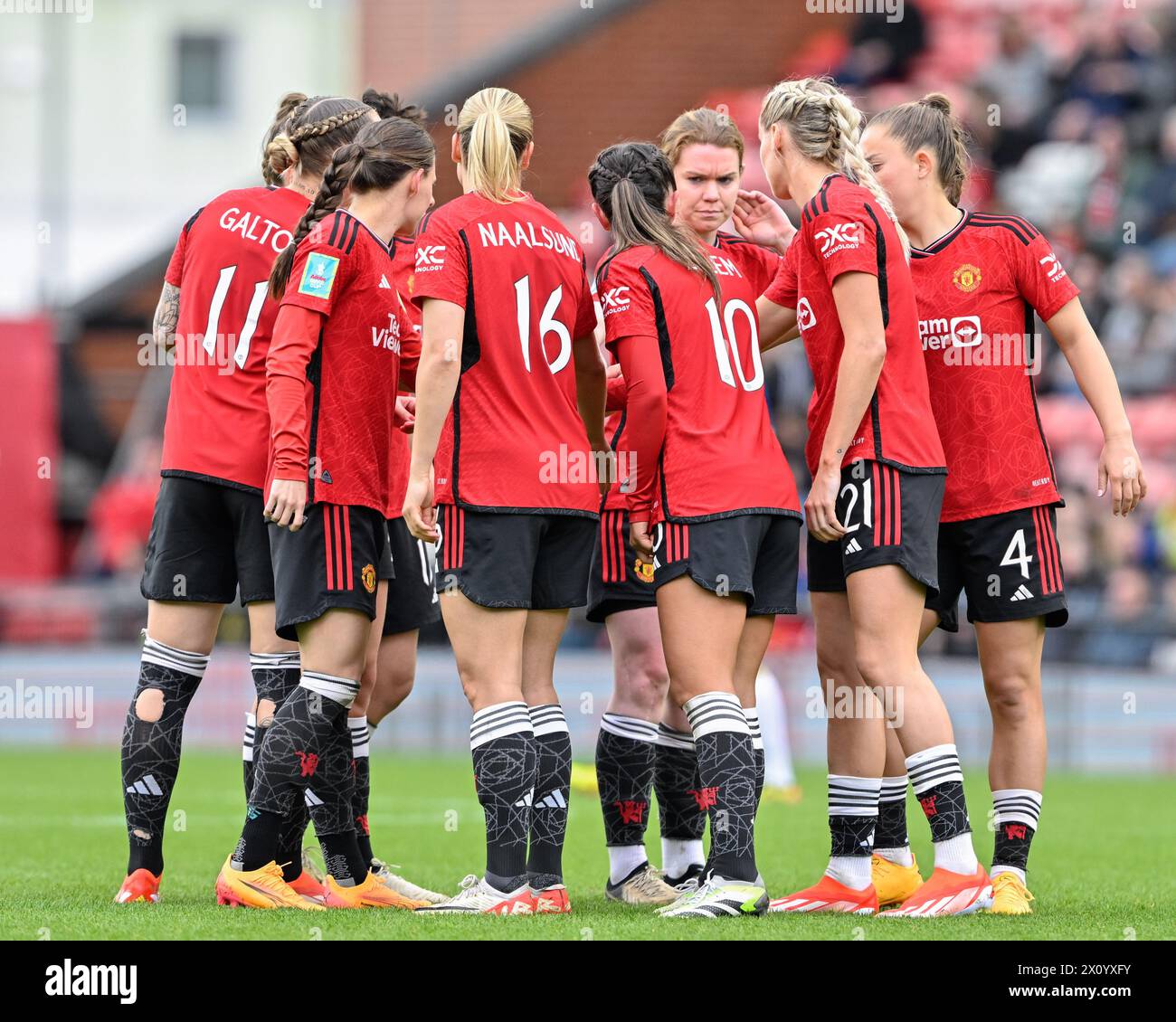 Manchester United have a team huddle ahead of the second half, during ...